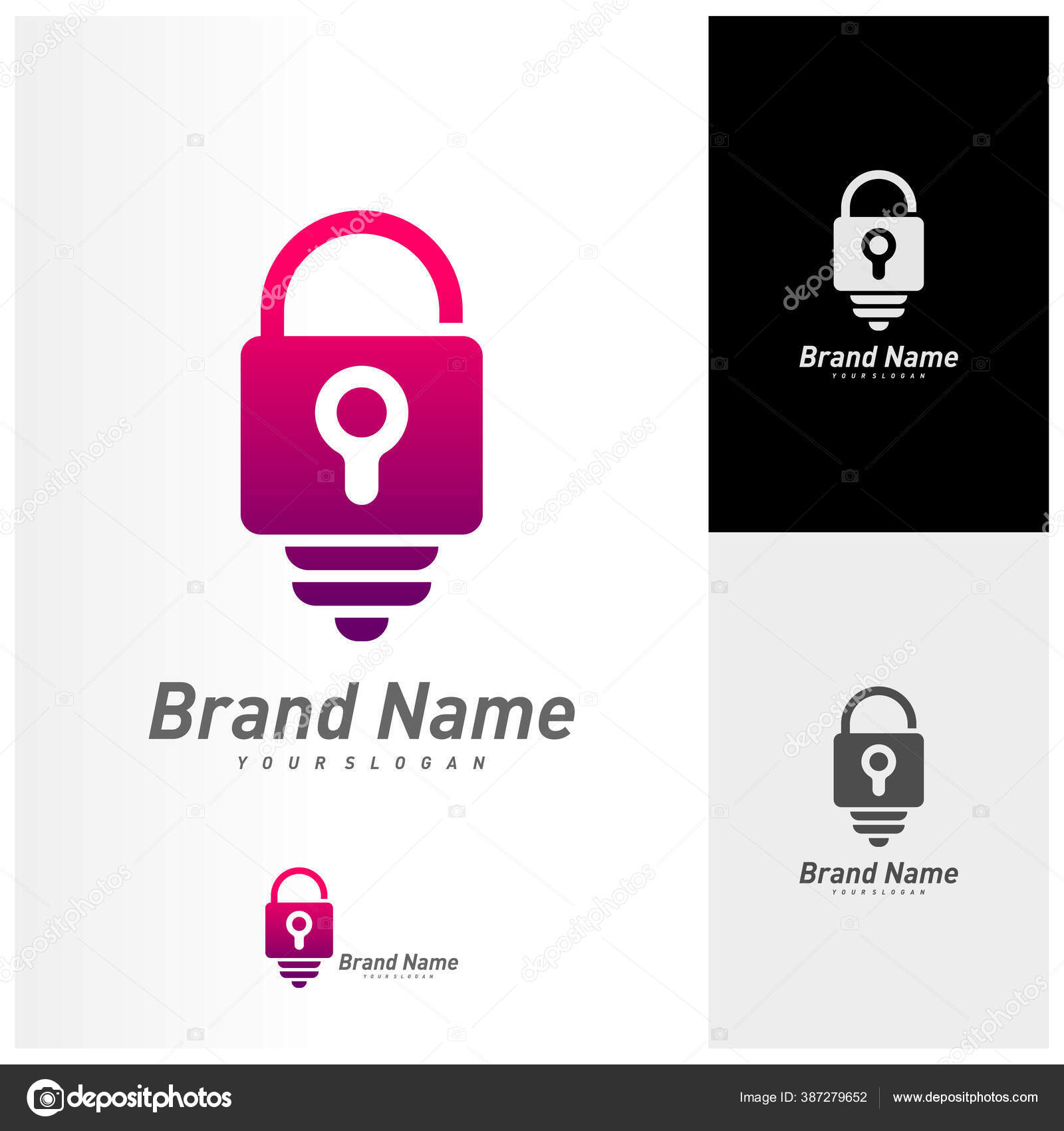 Creative Lock Logo Vector Template Light Bulb Lock Logo Design Stock ...