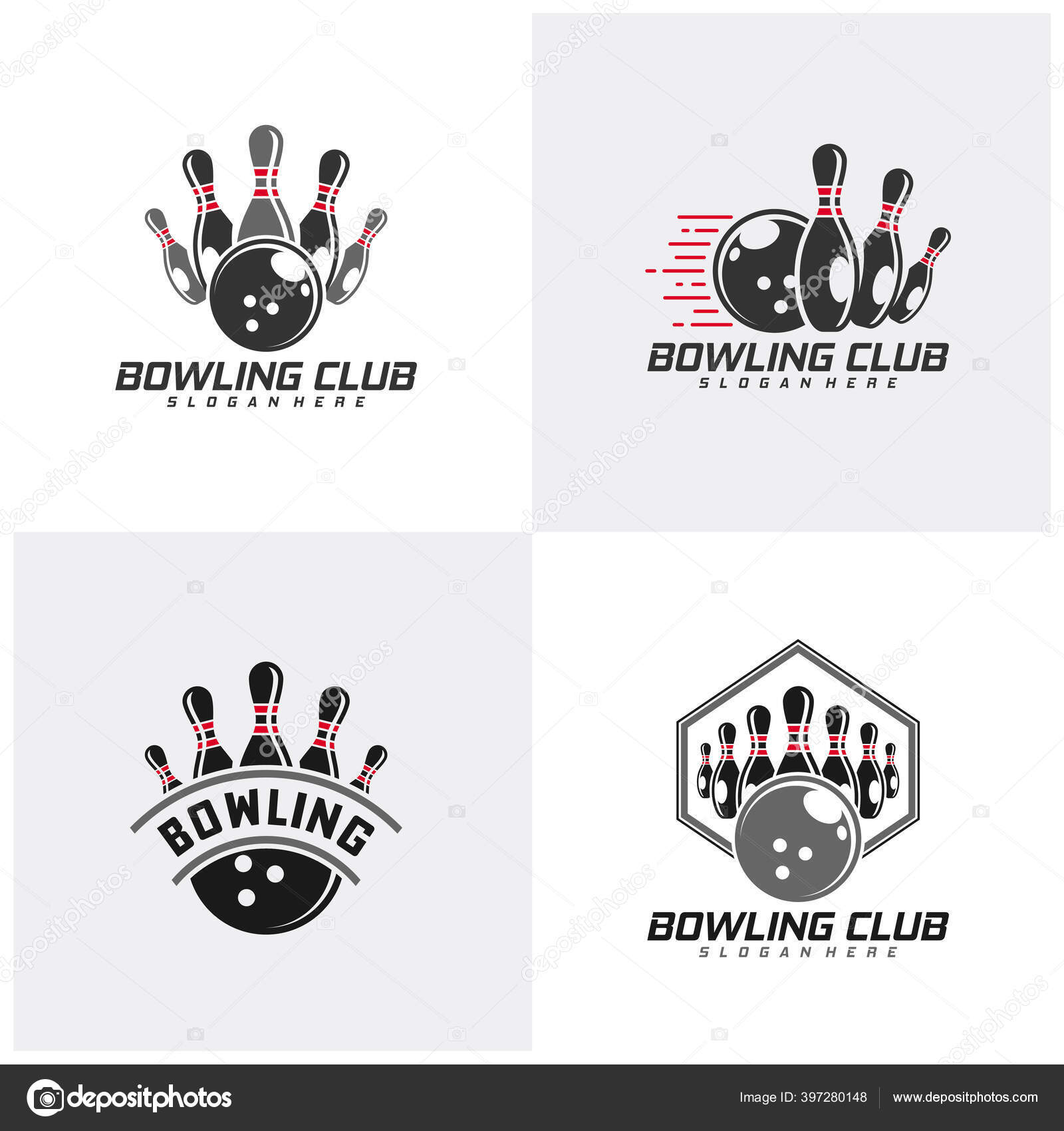 Set Bowling Logo Design Concept Vector Template Emblem Tournament ...