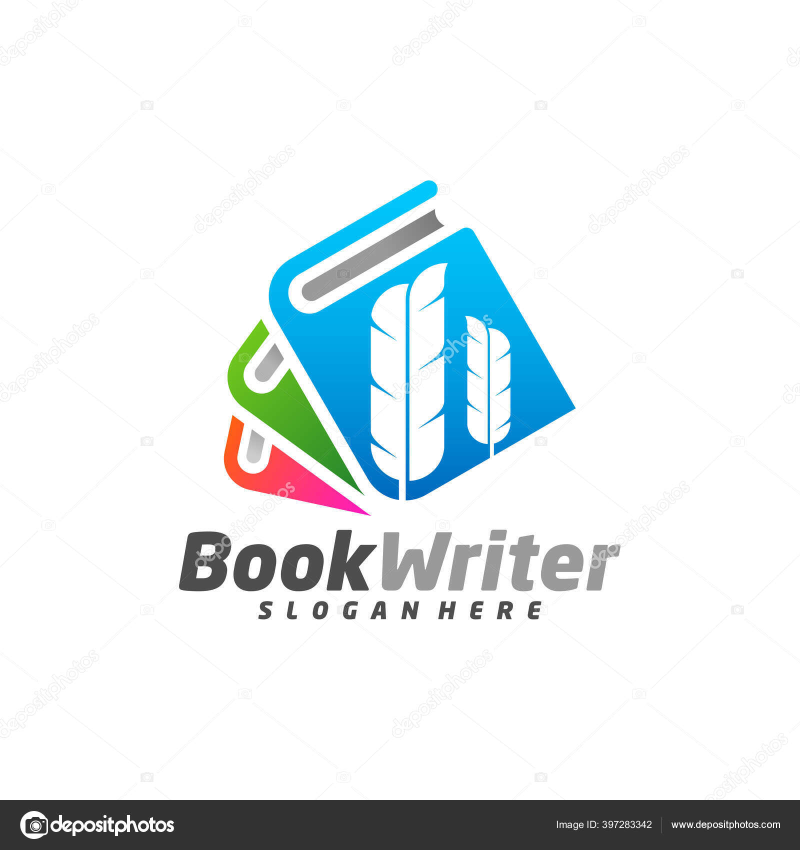 Book Writer Logo Template Design Vector Feather Book Logo Design Stock ...