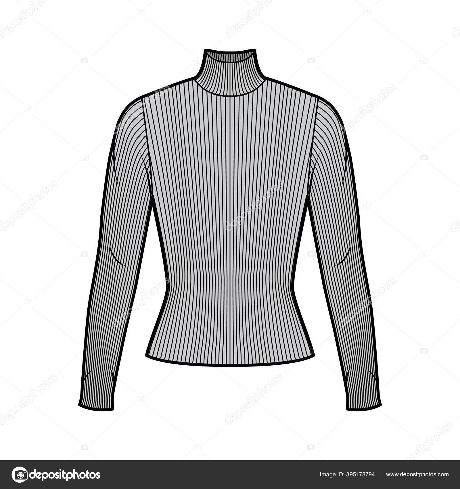 Turtleneck Ribbed Knit Sweater Technical Fashion Illustration With Long