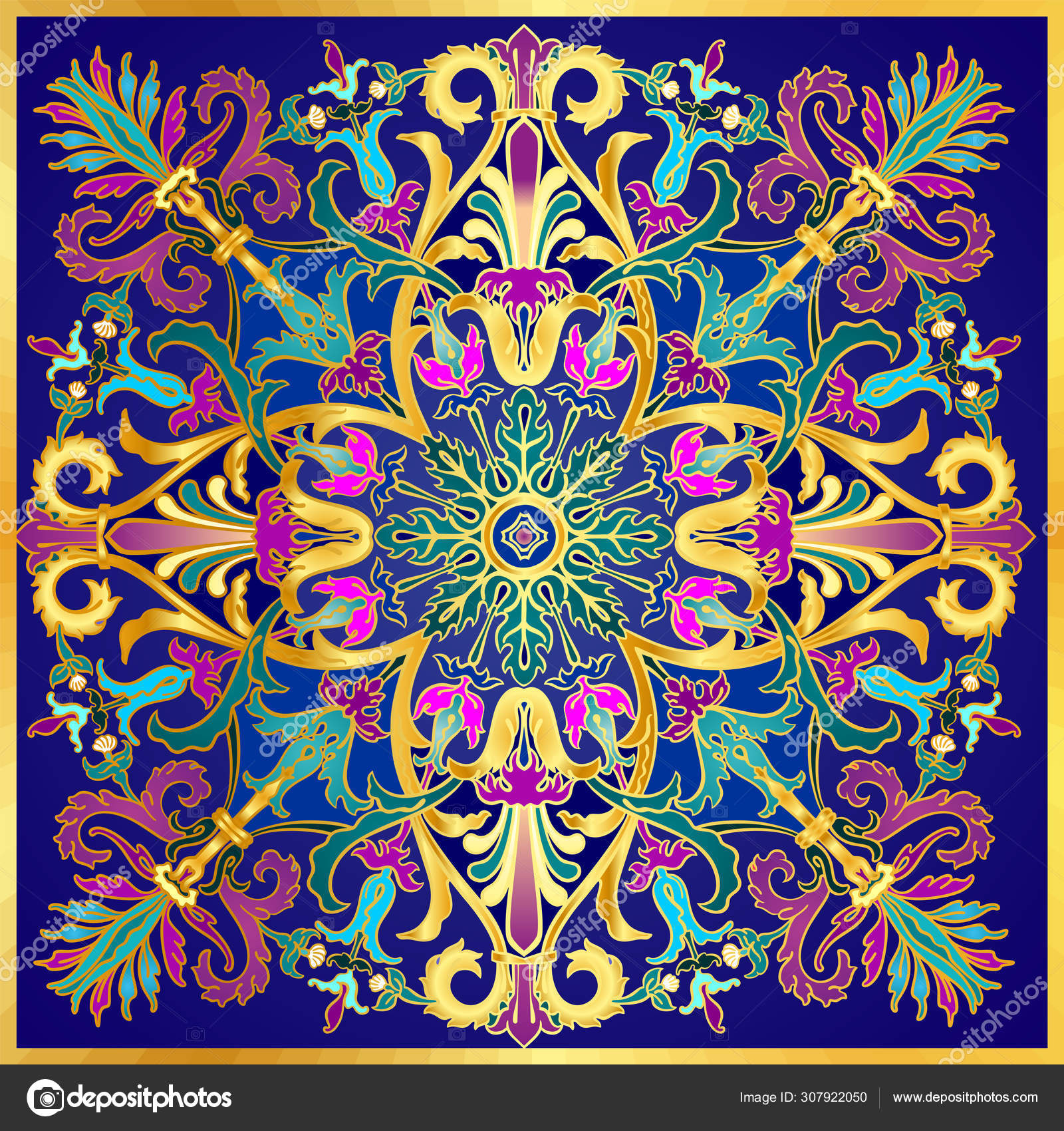 Colorful vector antique Roman, empire or baroque style seamless textile ...