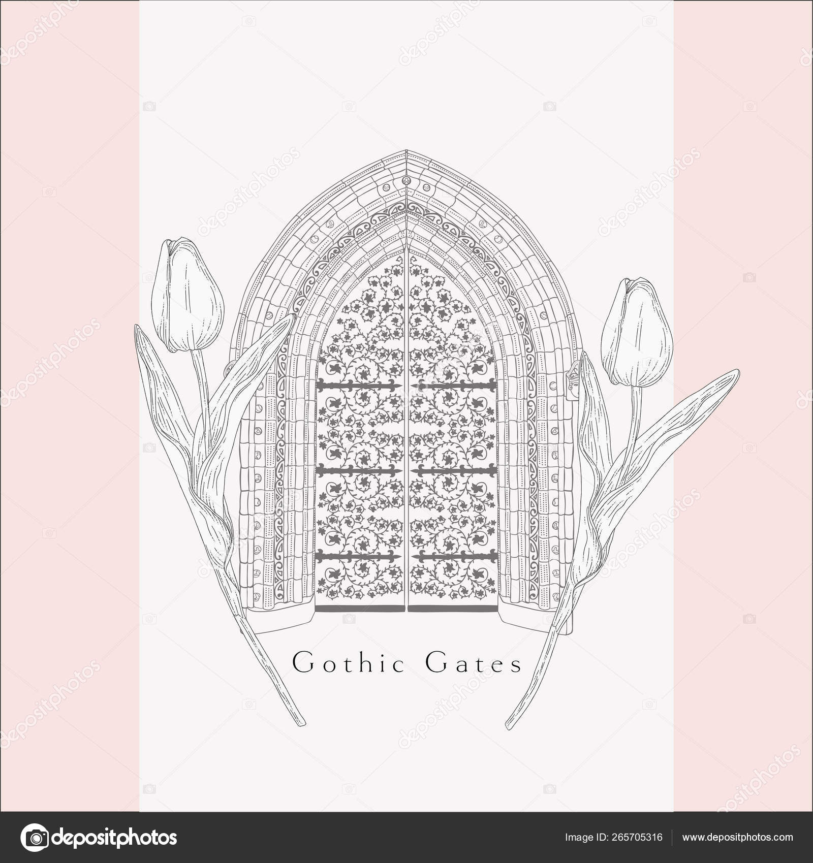 Gothic Gate. Hand Drawn Sketch Vintage Doors. Stock Vector by ...