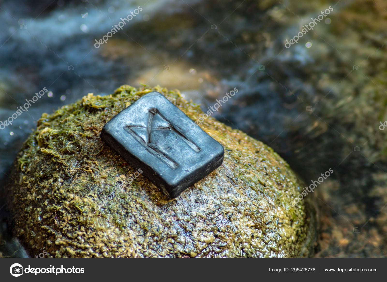 Norse Rune Mannaz Stone Evening River Background Humanity Development ...