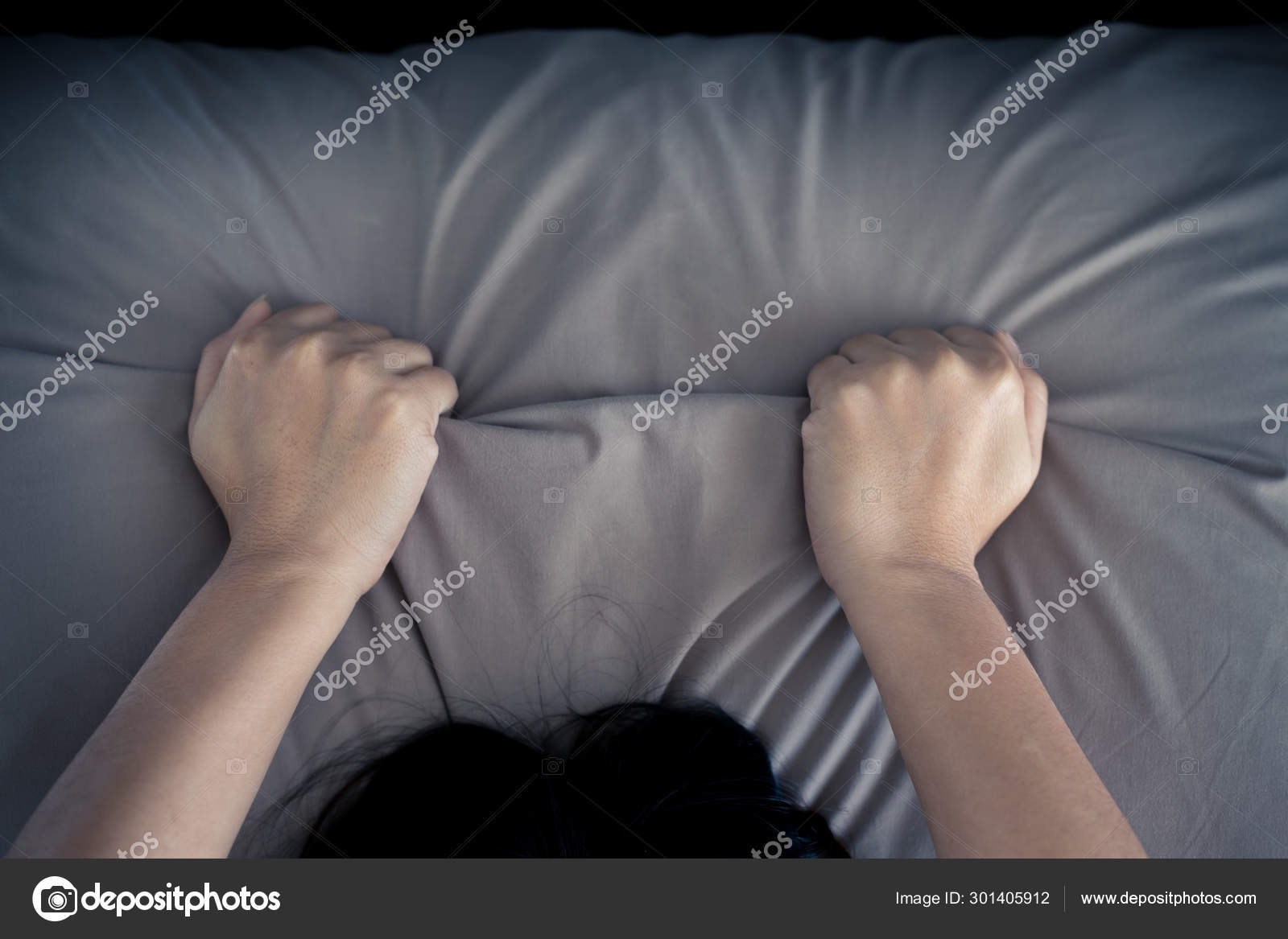 Female Hand Pulling Brown Sheets Sign Orgasm Woman Bed Stock Photo by ...