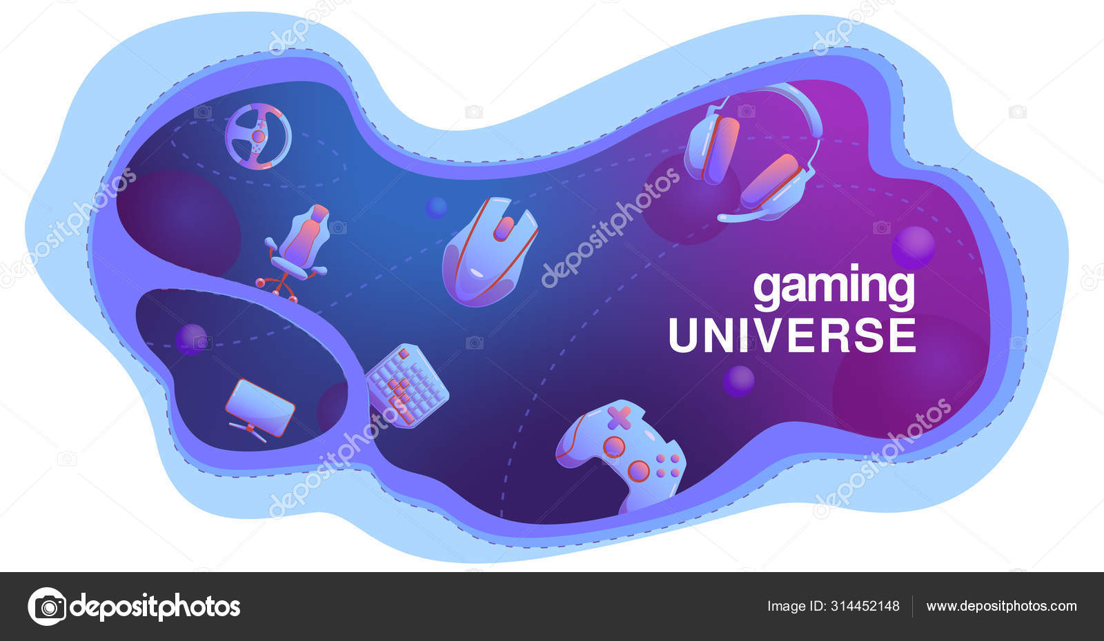 Wavy template with flat Gaming gadgets on modern blue and violet ...