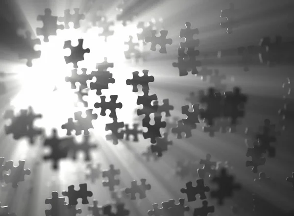 Exploding pieces of a blank puzzle. Concept of breaking patterns. 3D ...