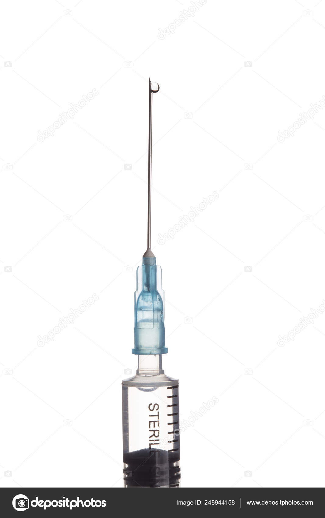 Syringe with an injection solution on white background with copy space ...