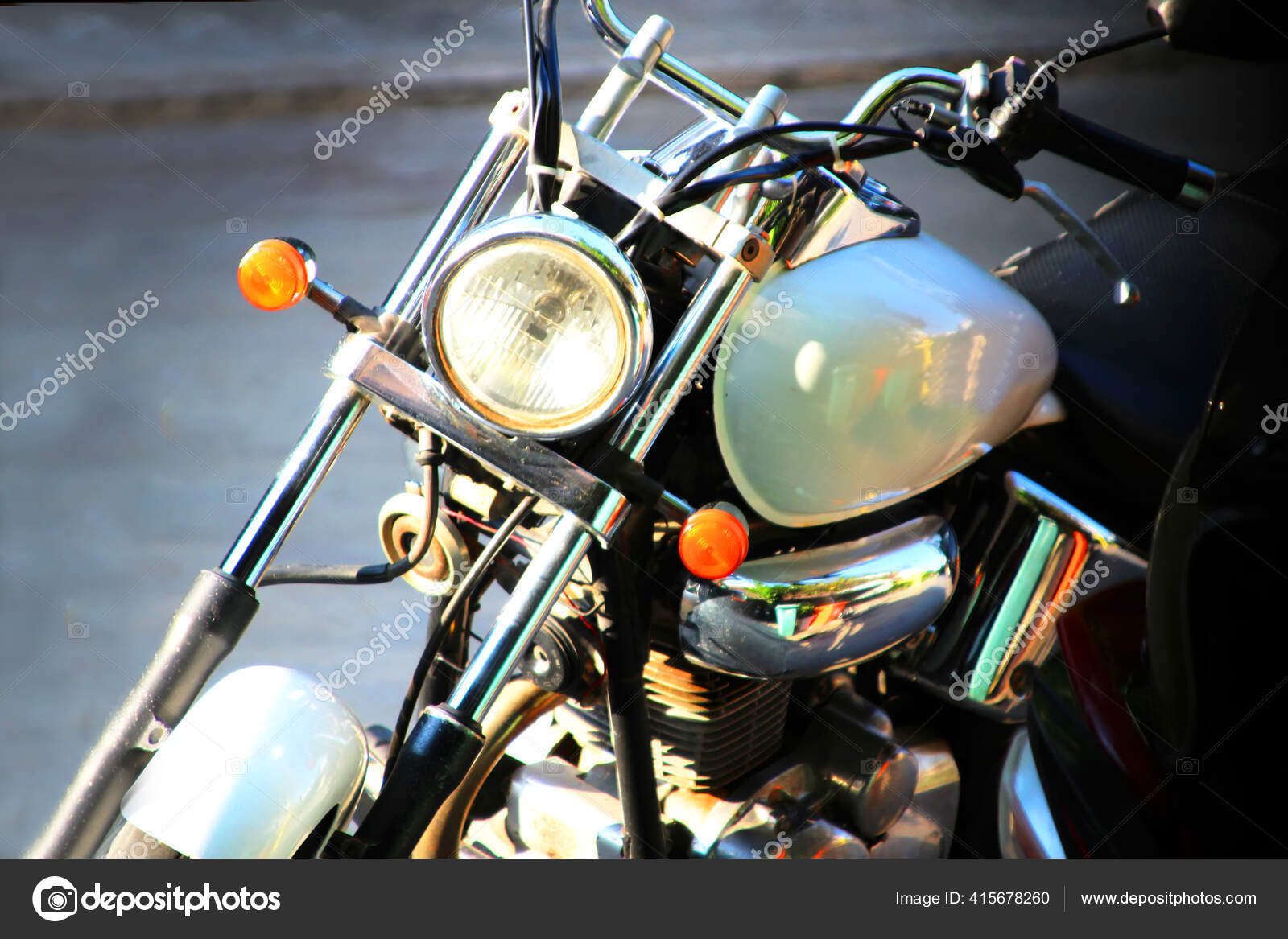 White chopper motorcycle, front detail — Stock Photo © IGOR_SINUS ...