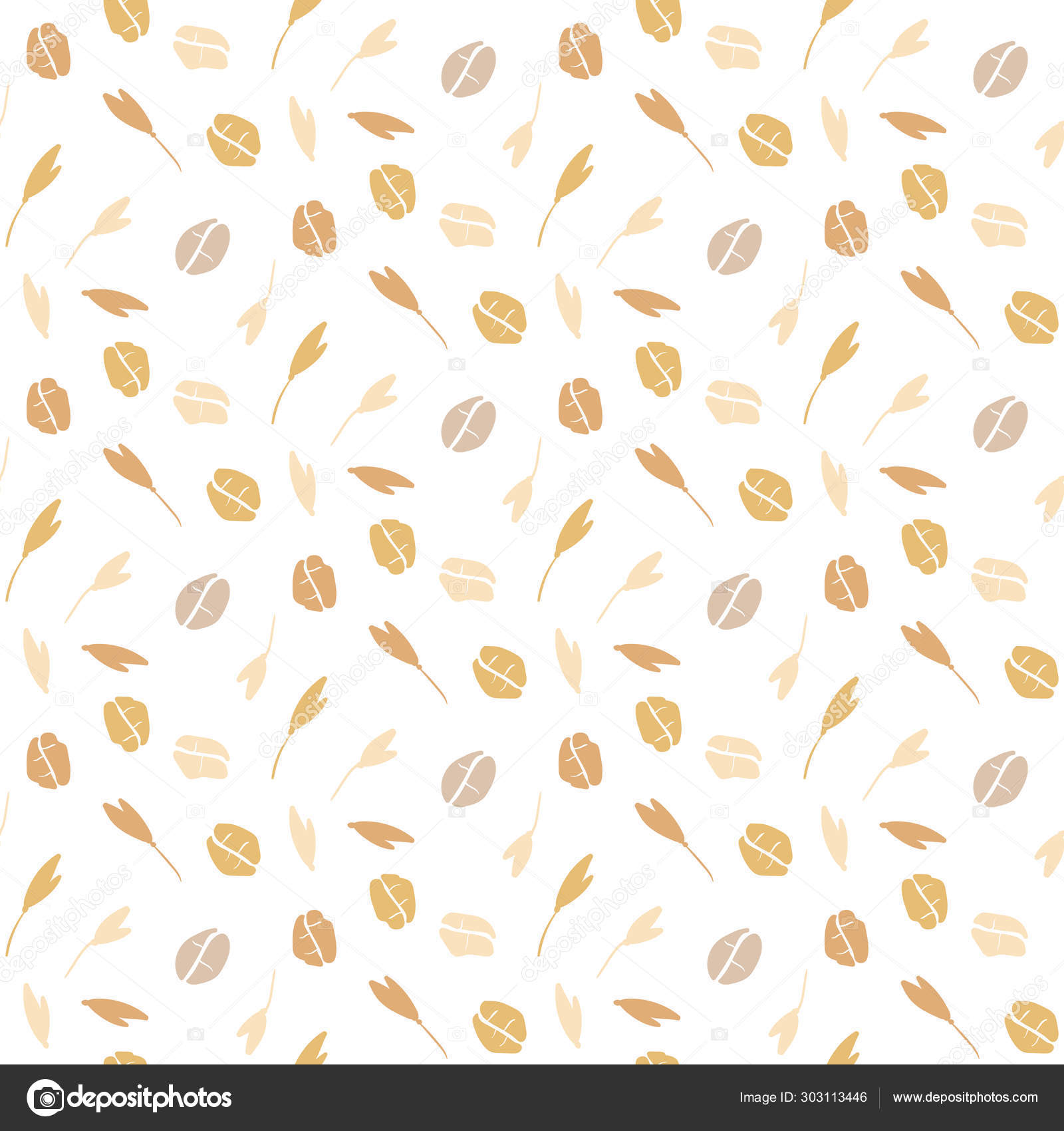 Seamless pattern with oat flakes on white background. Cereal plants ...
