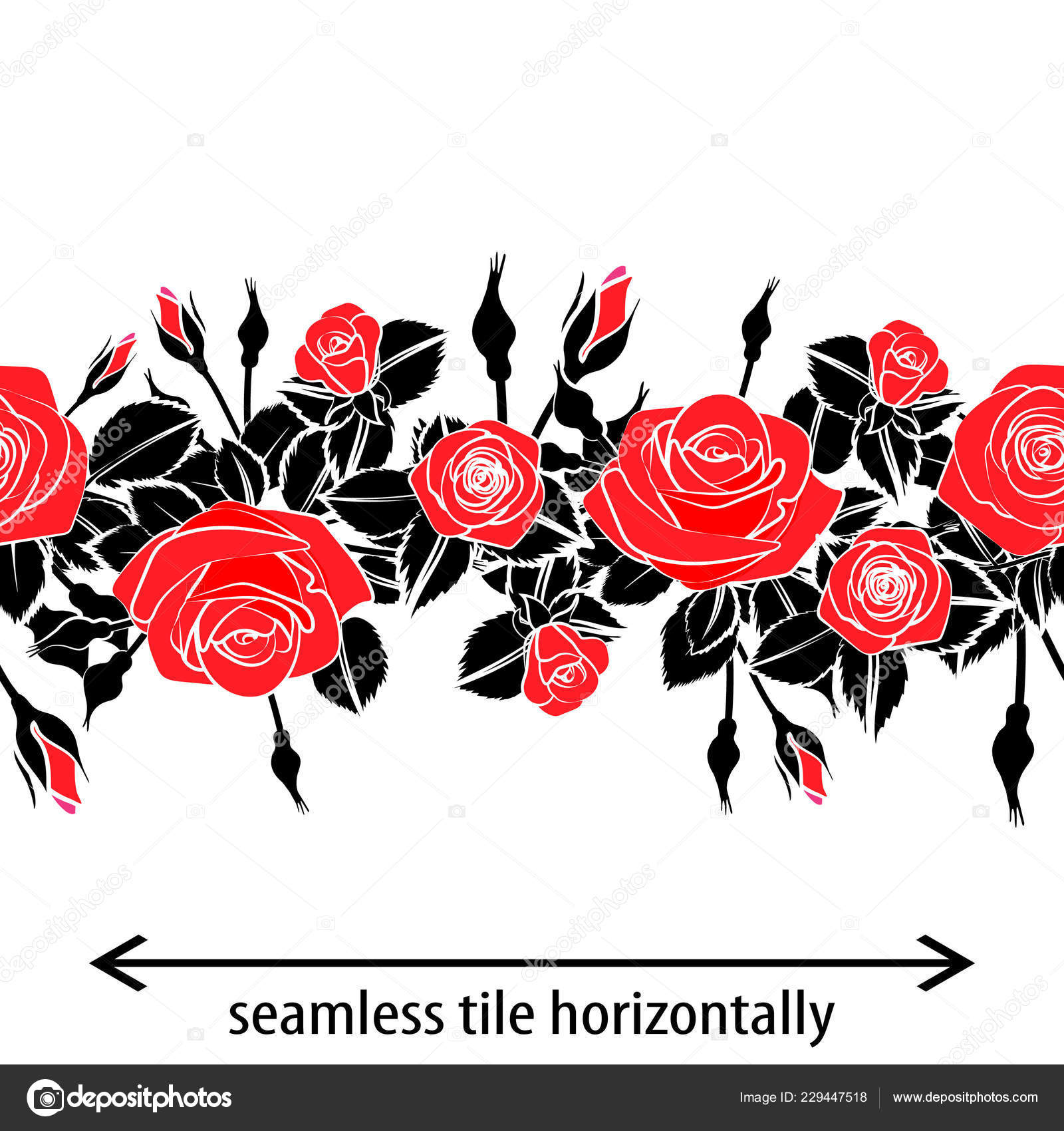 Flat Red Black Roses Flower Silhouette Horizontal Pattern Lace Ribbon ...