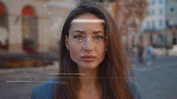 Future. Face Detection. Technological 3d Scanning. Biometric Facial Recognition. Face Id ...