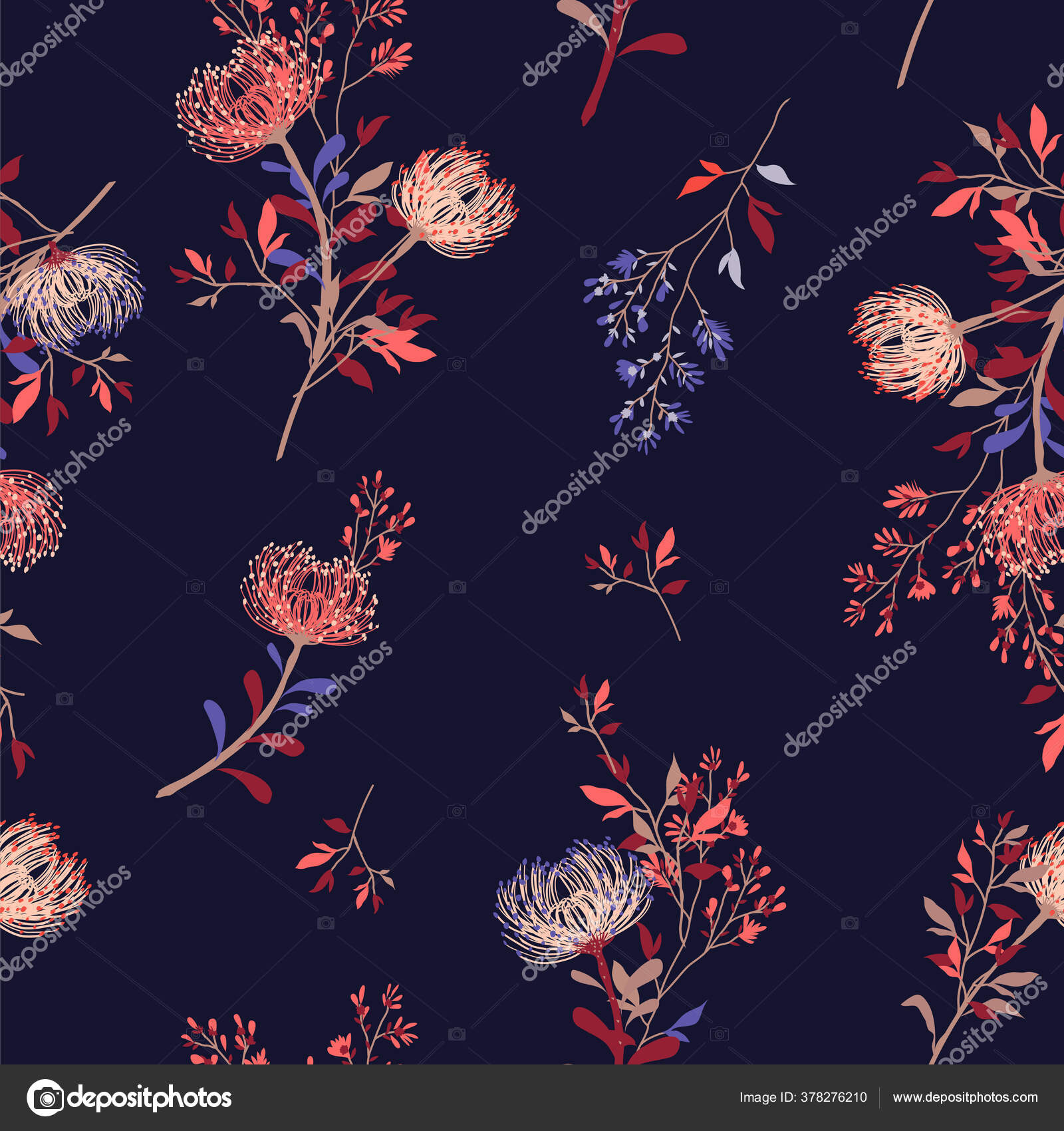 Trendy Floral Pattern Many Kind Flowers Tropical Botanical Motifs ...