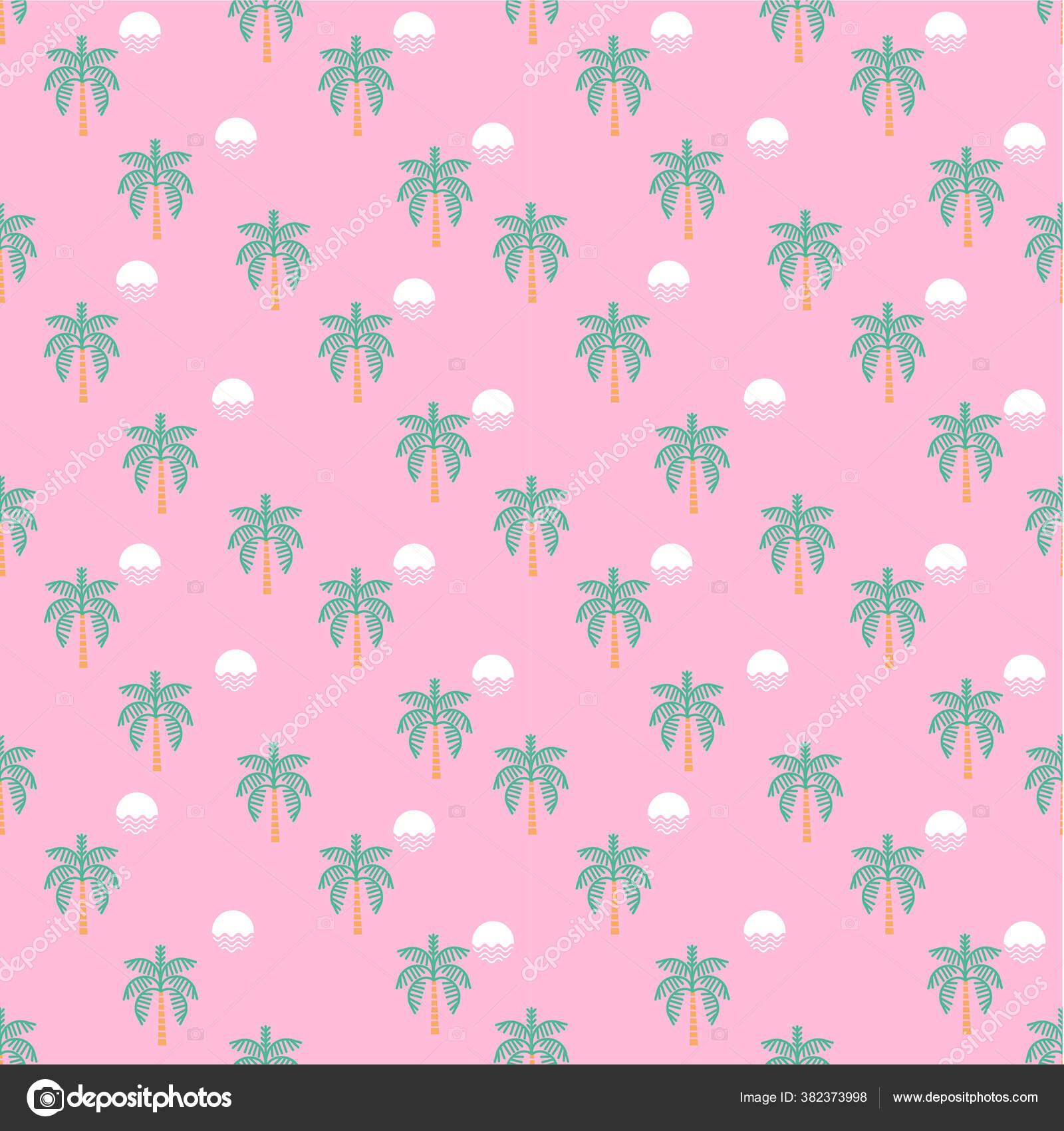 Cute Plam Trees Sunshine Seamless Pattern Icon Sweet Mood Repeated ...
