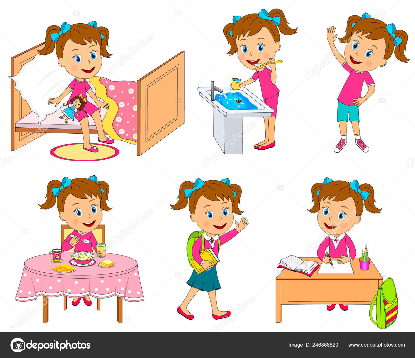 Girl Daily Routine Illustration Vector Stock Vector by ©iris828 246868820