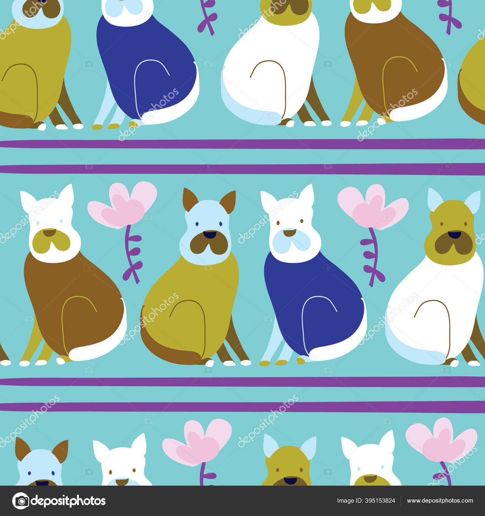 Light blue with simple dog illustration seamless pattern background ...