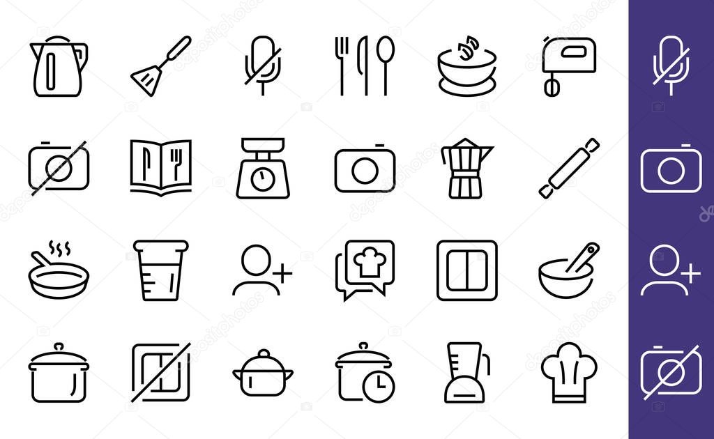 Conjunto de iconos para cocinar y cocina, líneas vectoriales, contiene ...