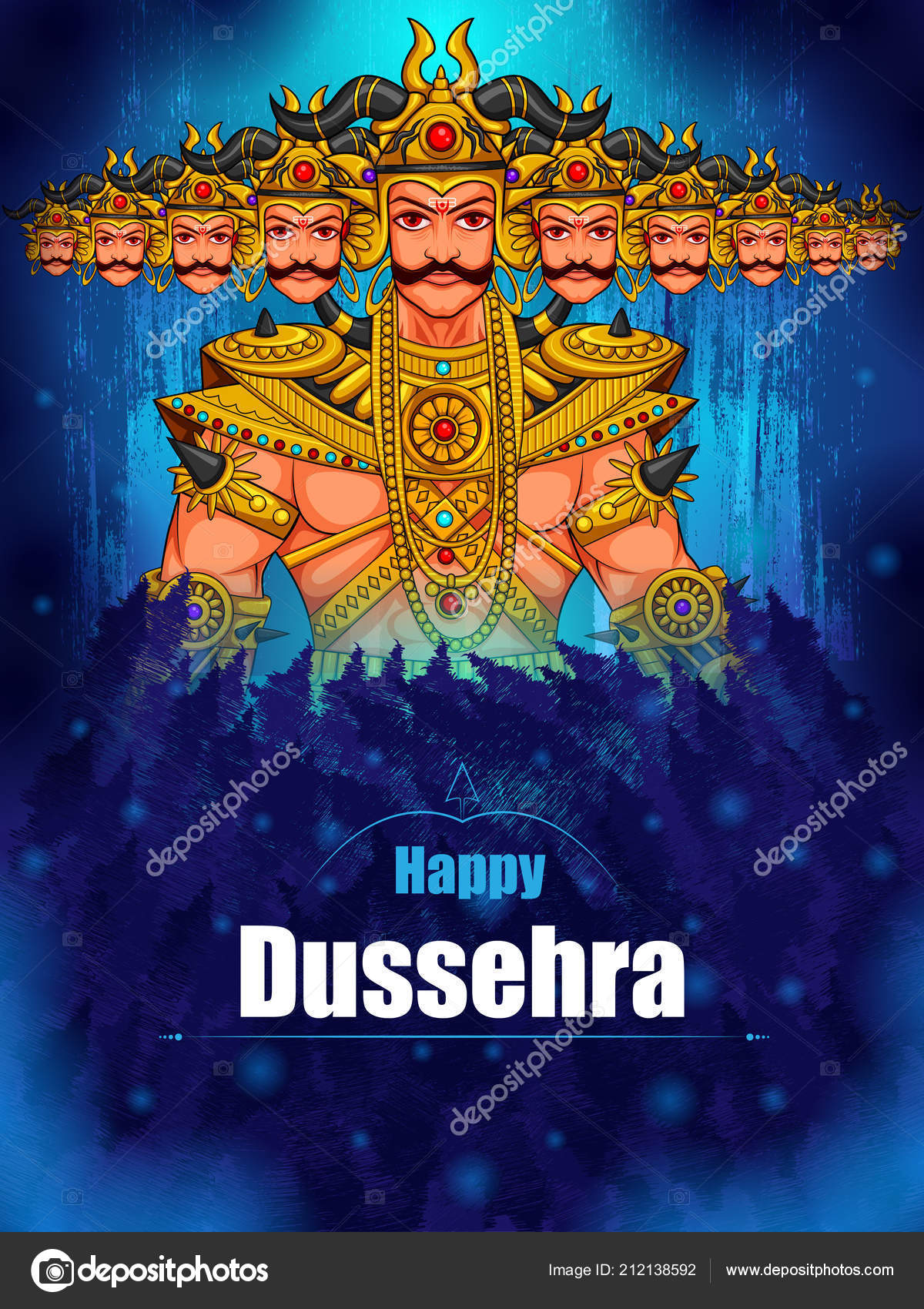 Ravana monster in Happy Dussehra background showing festival of India ...