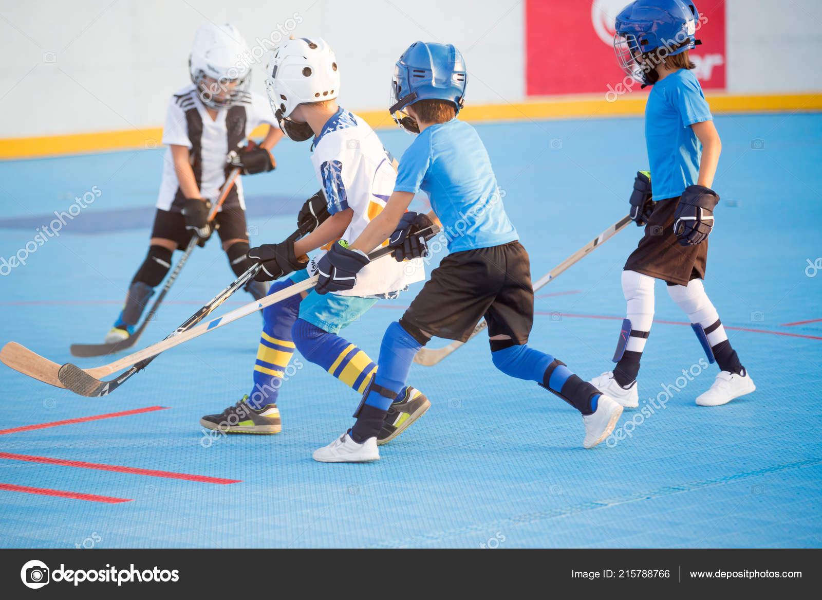 Team Players Having Competitive Hockey Game Outdoors — Stock Photo © t ...