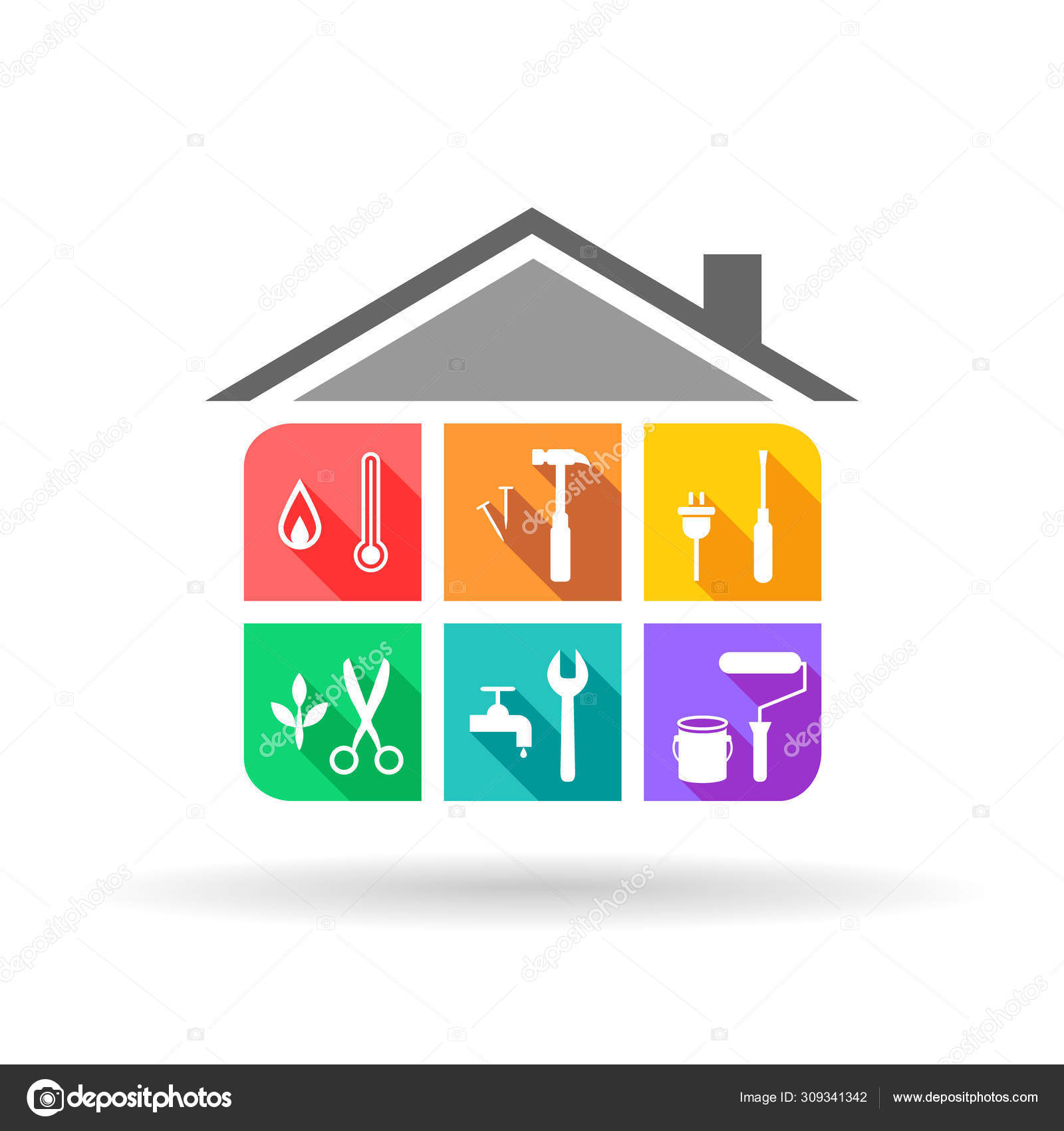 House Maintenance Service Different Tools Colorful Flat Design Stock ...