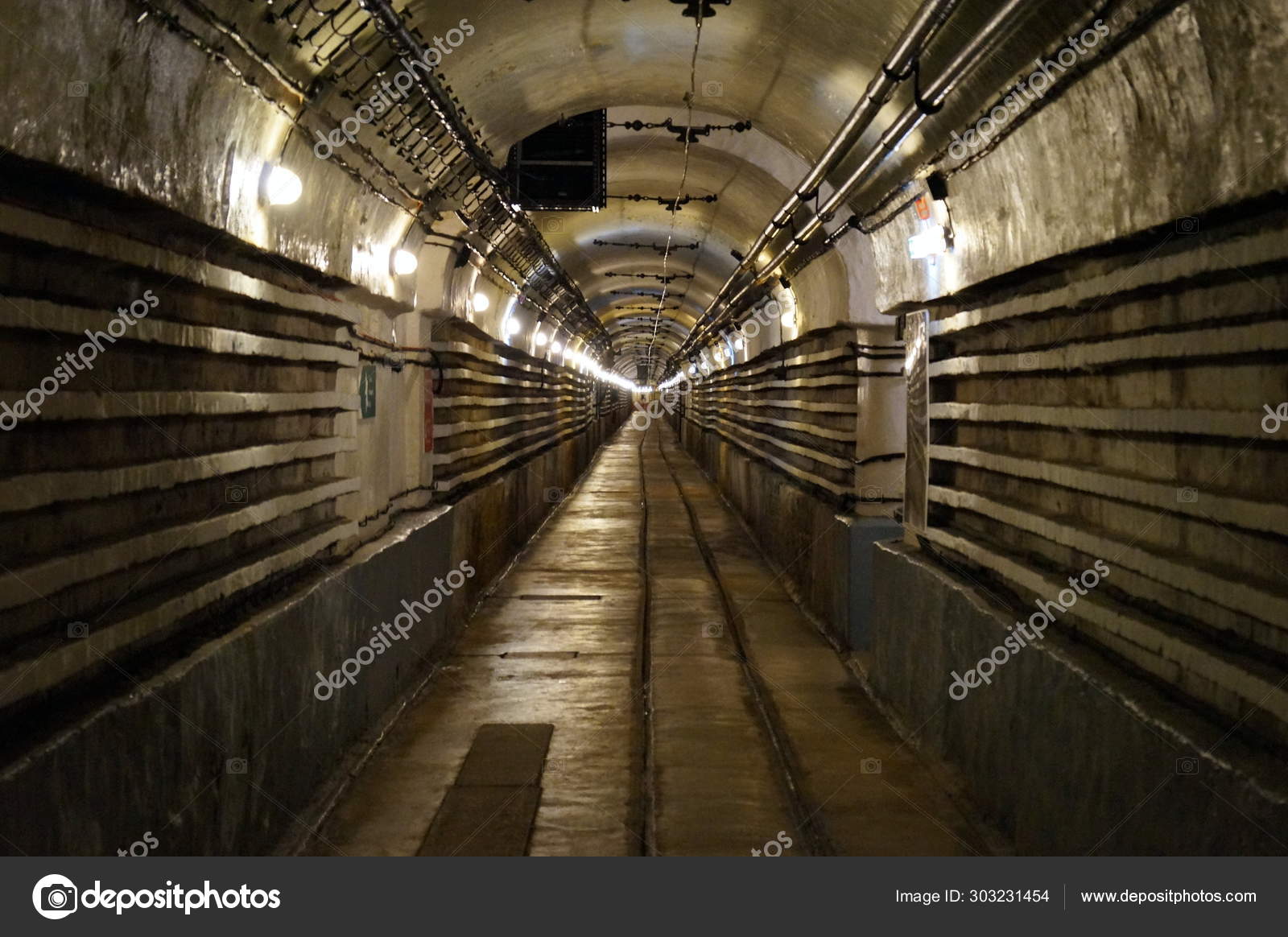 Endless Corridor Arched Ceiling Last Century's Underground Military ...