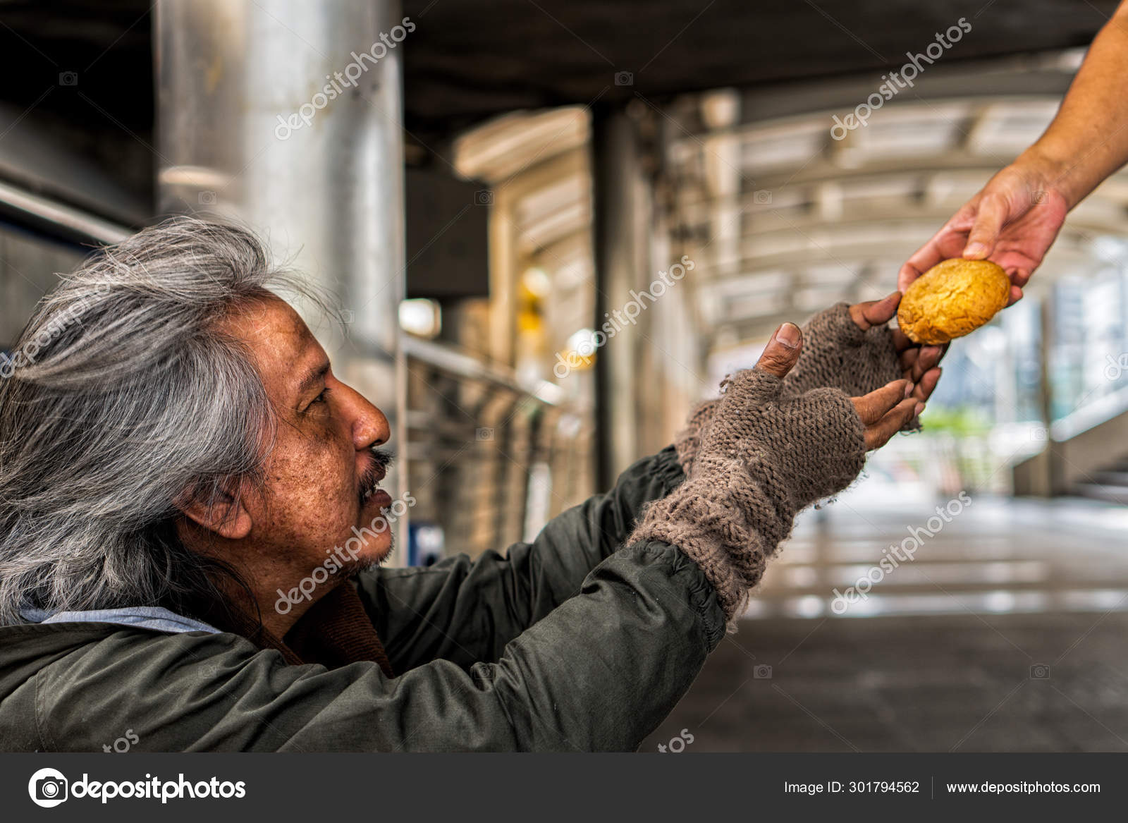 Happy Homeless People With Food