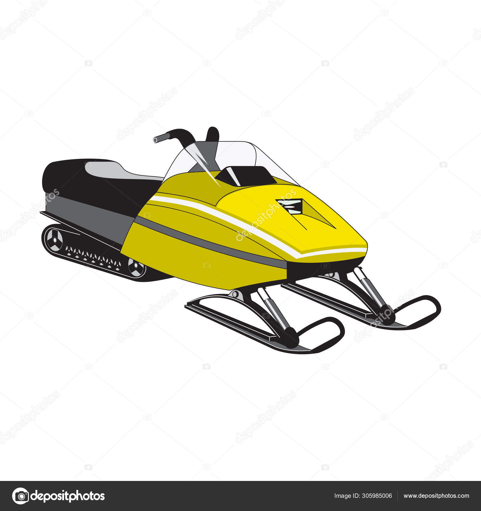 Snowmobile side view yellow outdoor travel recreation snowy transport ...