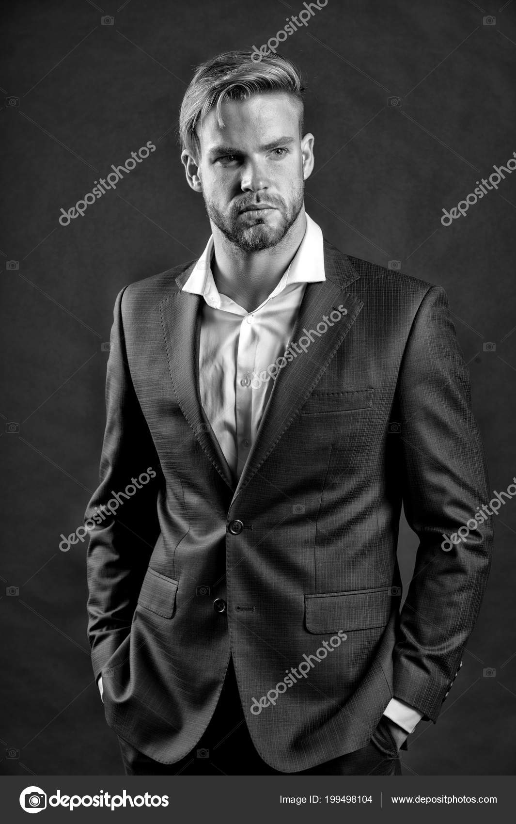 Feeling stressed after hard working day. Man bearded strict unhappy ...