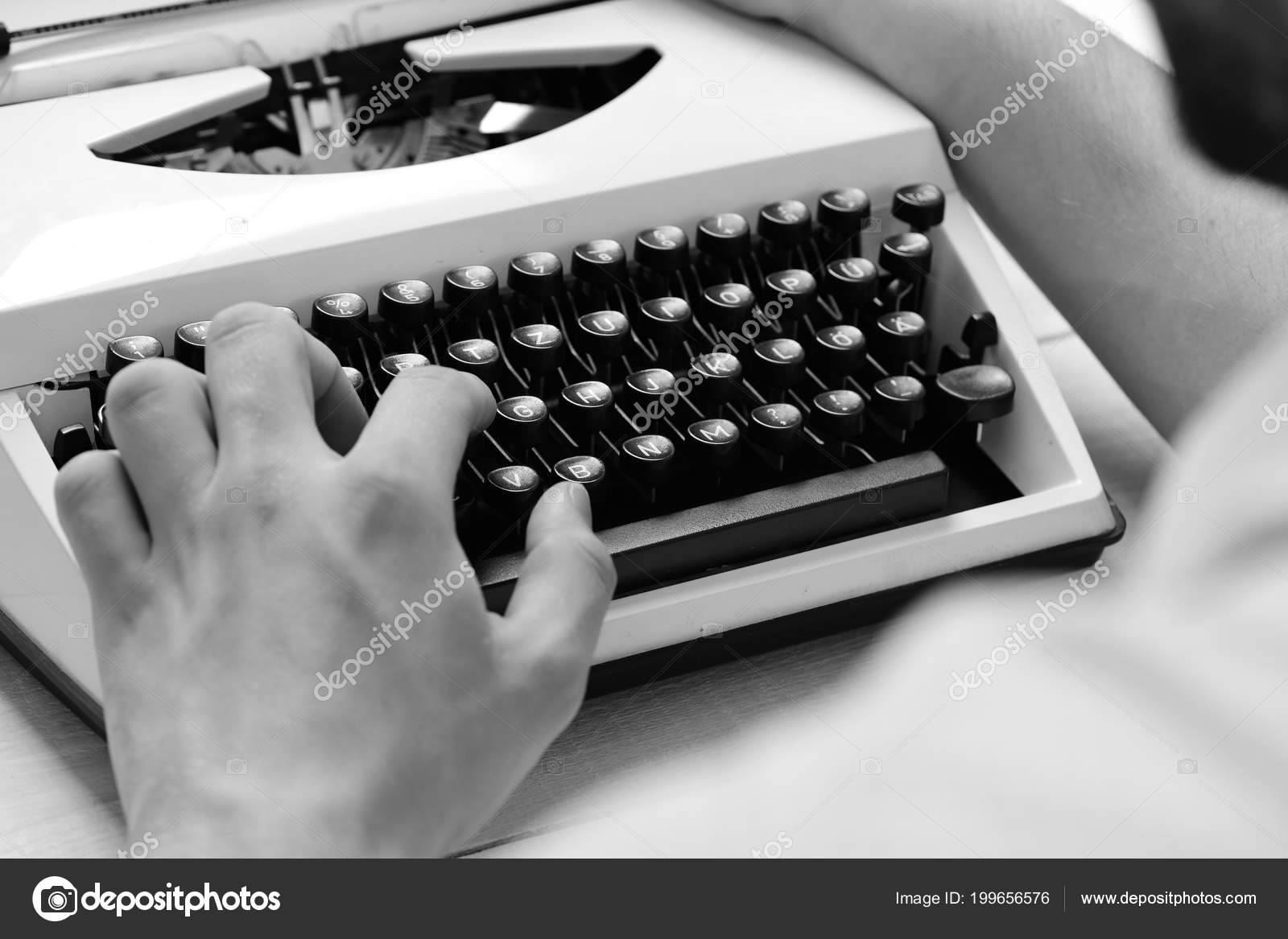 Typography and writing concept. Writer typing with retro writing ...