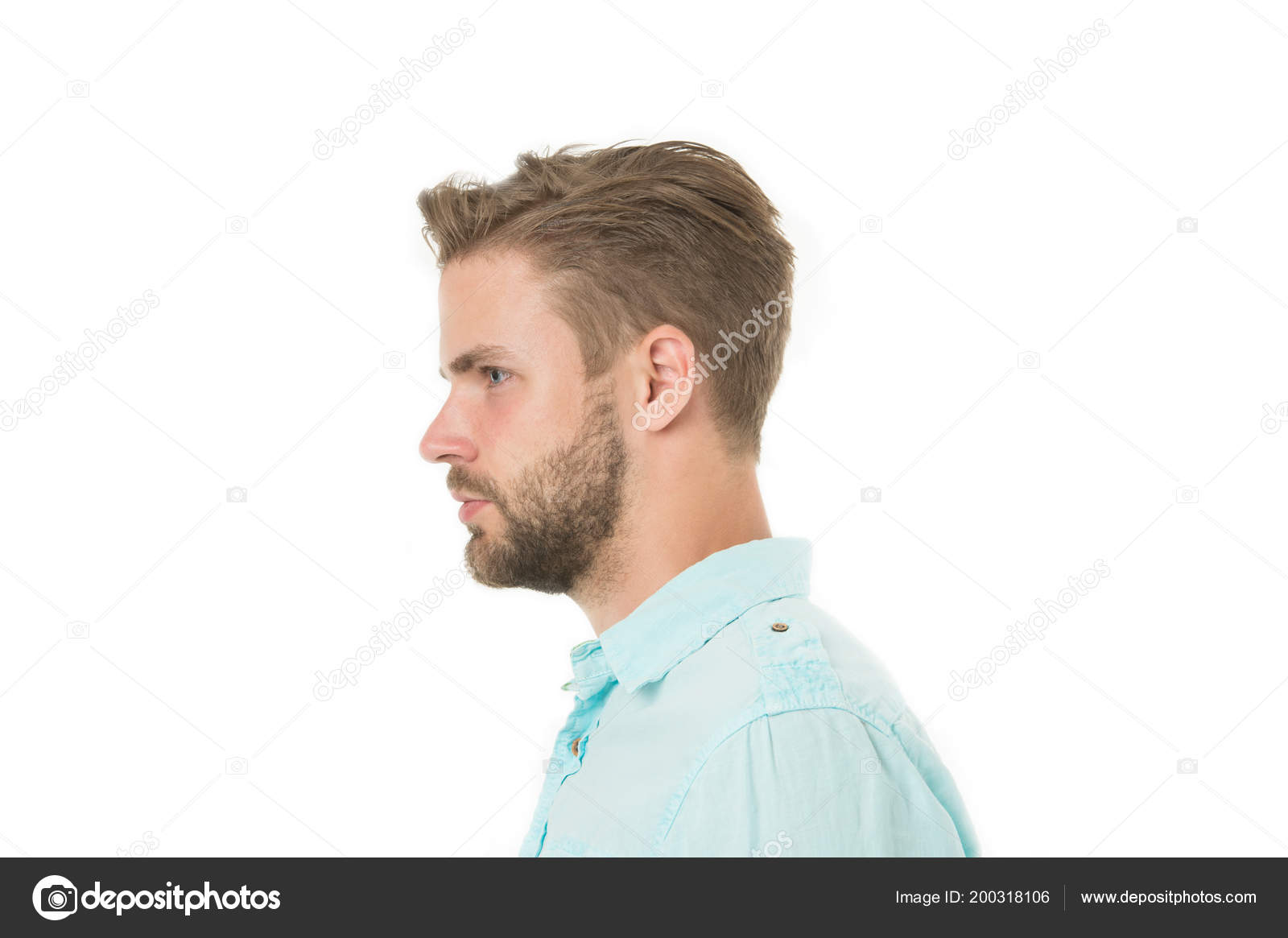 Profile of man with beard on unshaven face isolated on white background ...