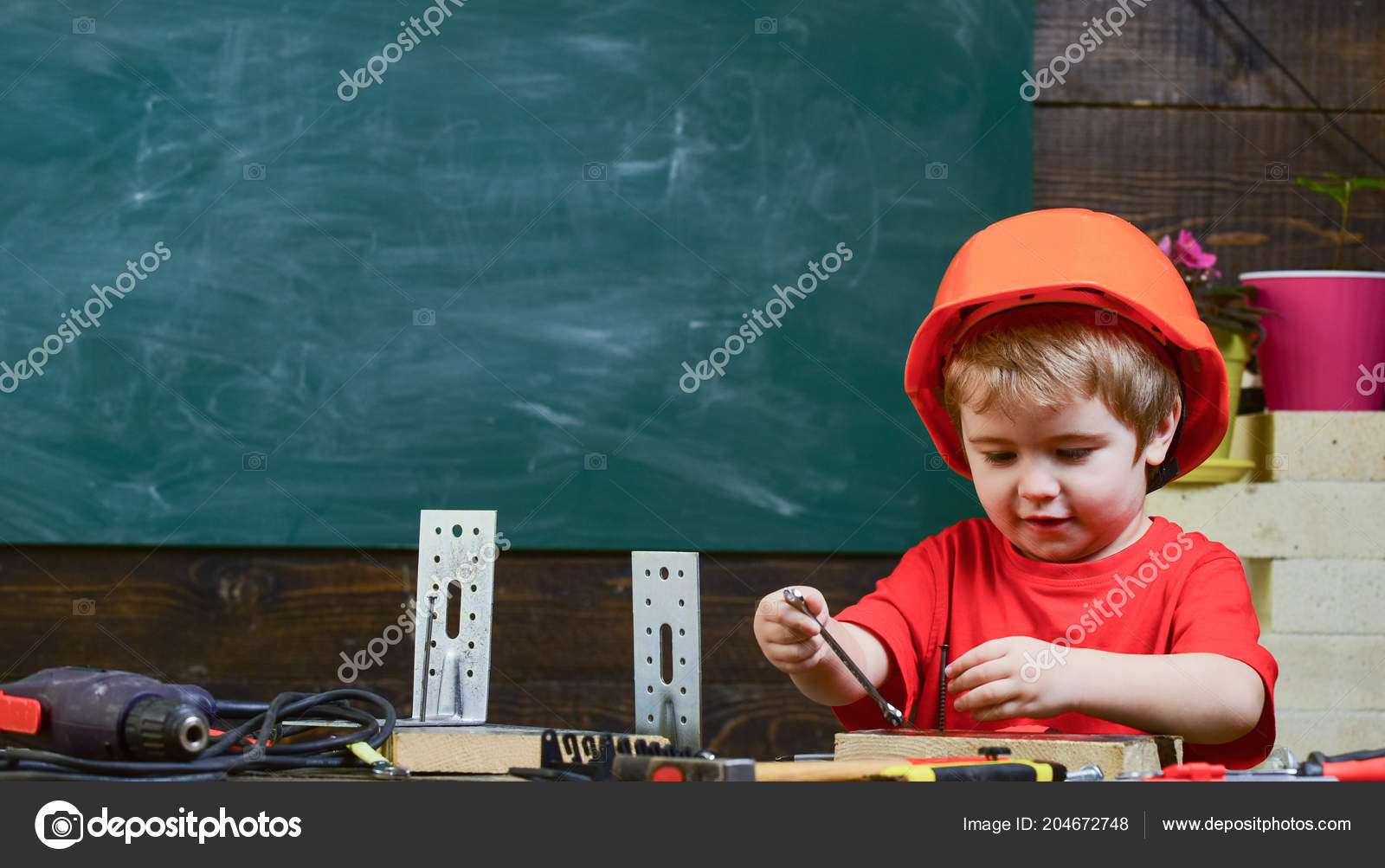 Little helper concept. Child dreaming about future career in ...