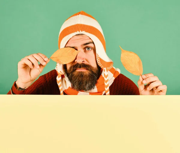 Autumn and cold weather concept. October and November time idea. Man in ...