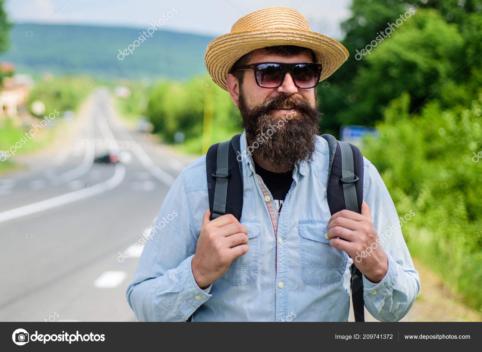 Tips Of Experienced Backpacker Man Bearded Hipster Backpacker At Edge Of Highway Pick Me Up