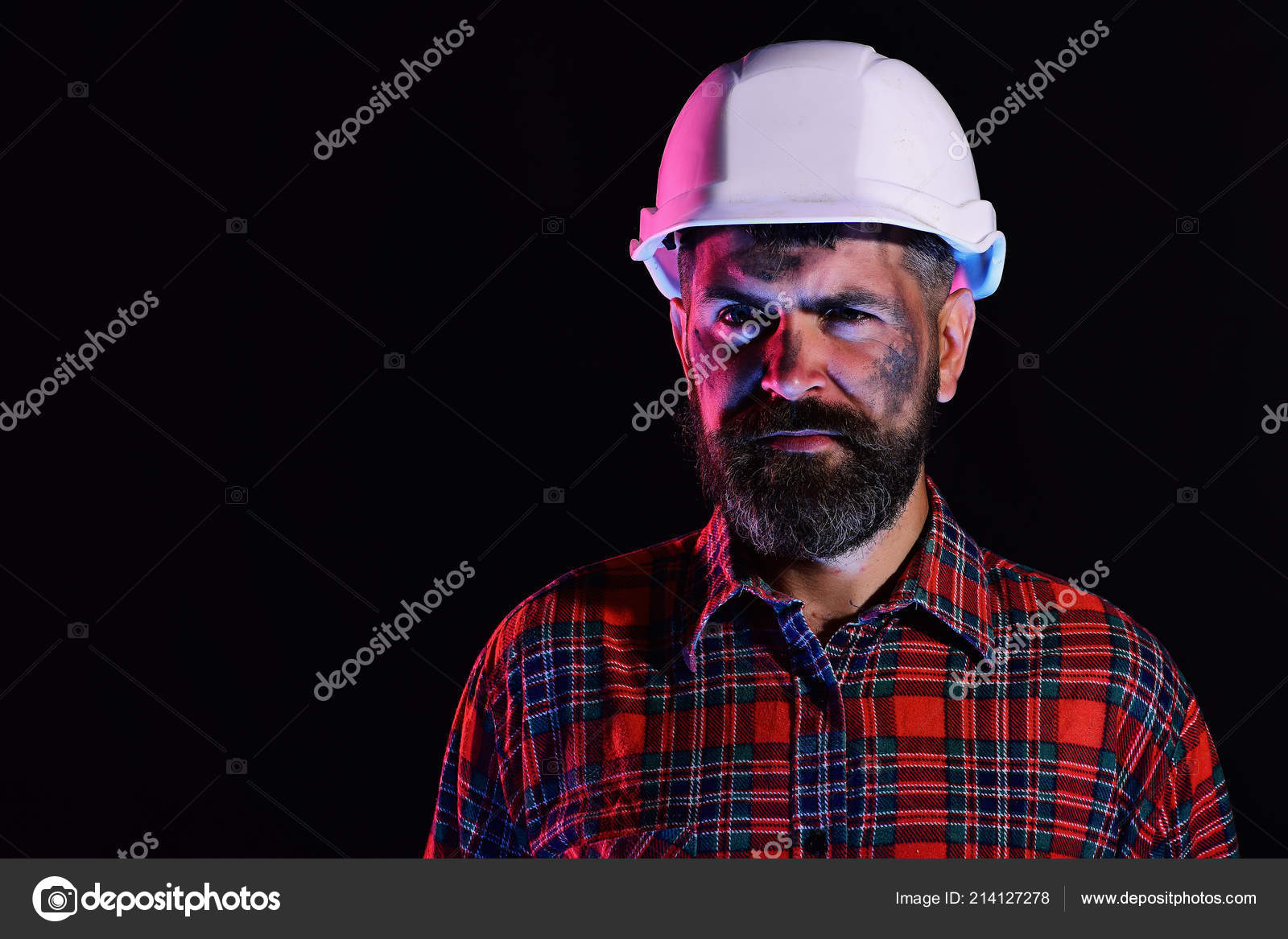 Builder or repairer with thick beard. Construction and hard work ...