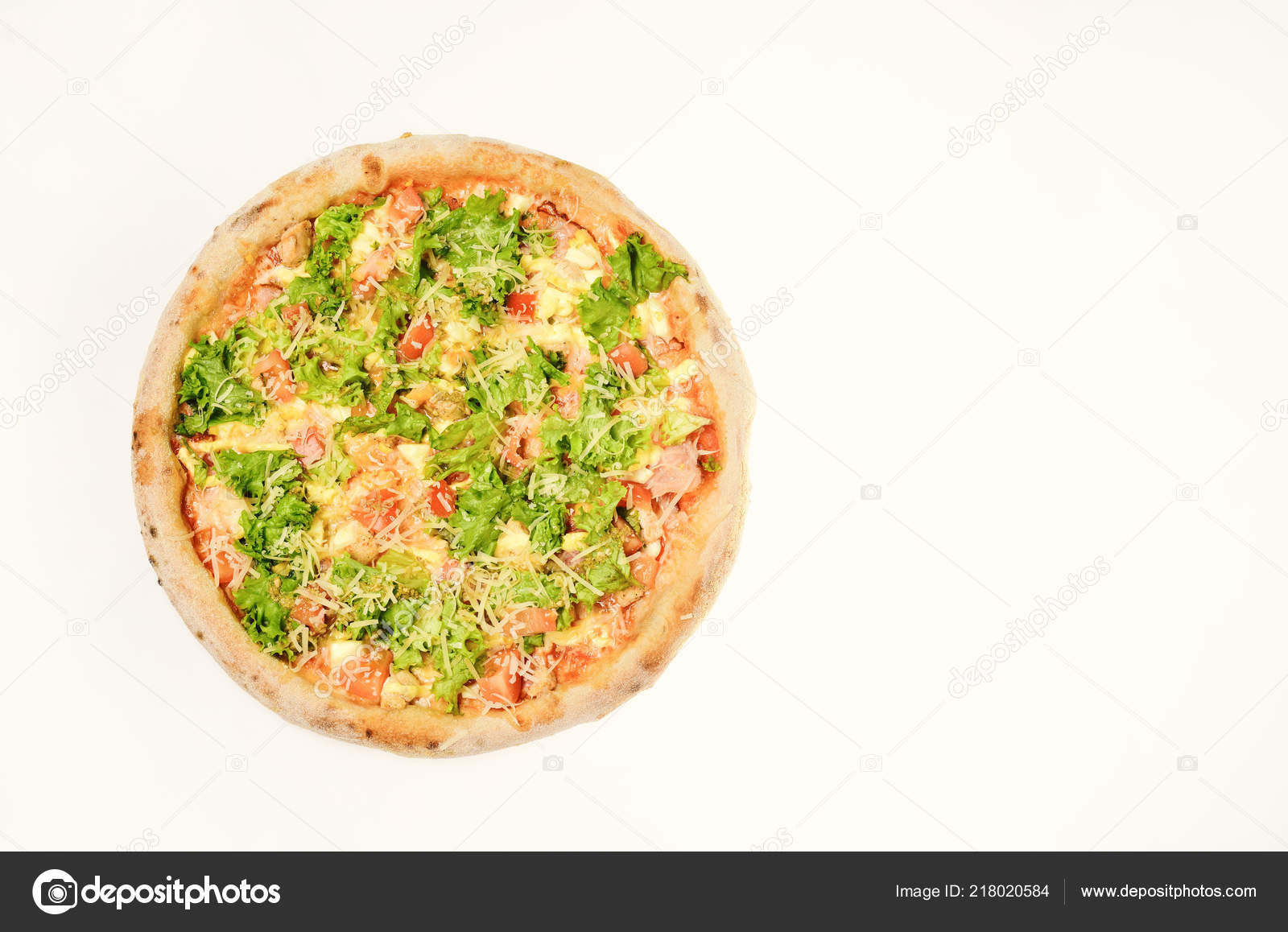 Spicy pizza with seasoning. Pizza with bacon, tomatoes and cheese ...