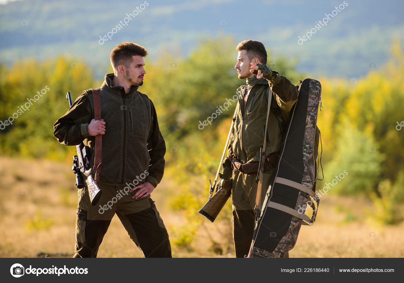 Gamekeeper rifles nature environment. Gamekeepers walk mountains ...