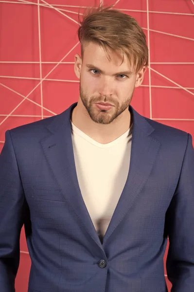 Man in formal suit jacket and tshirt, fashion. Businessman with bearded ...