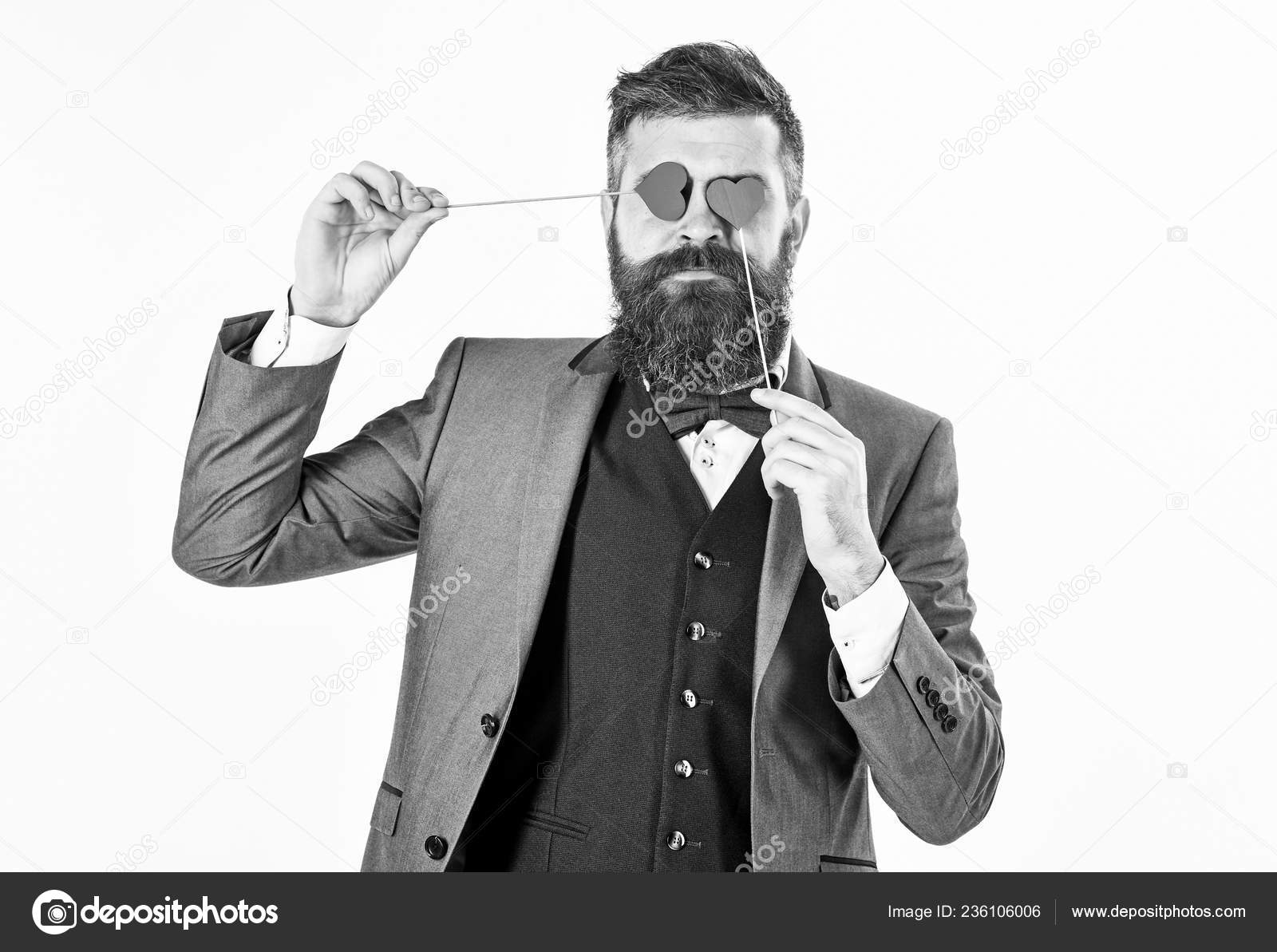 Romantic man concept. Romantic man wears formal outfit and holds ...