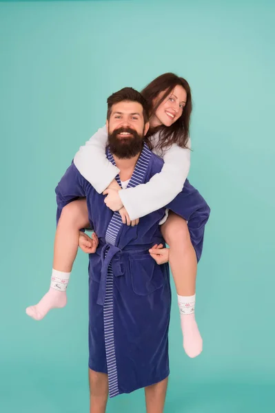 Lazy weekend. romantinc couple in love. woman and man in robe. Perfect ...