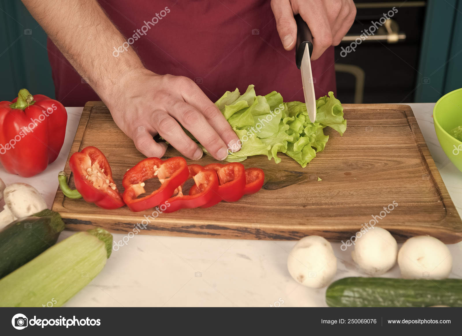 Be careful with knife. Chef teaches how quickly chop vegetables. Chop ...