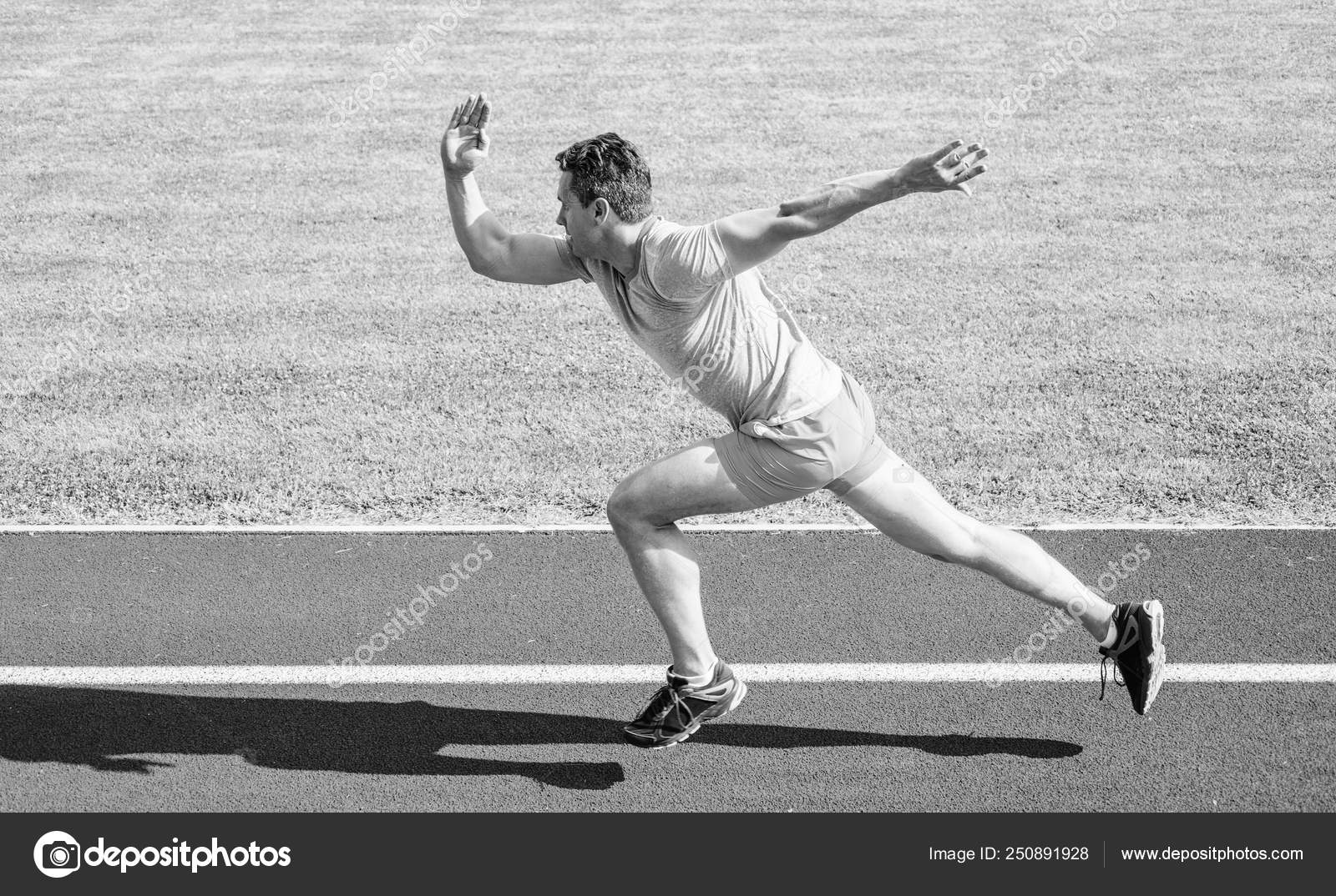 Boost speed concept. Man athlete runner push off starting position ...