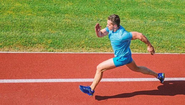 Man athlete run to achieve great result. How run faster. Speed training ...