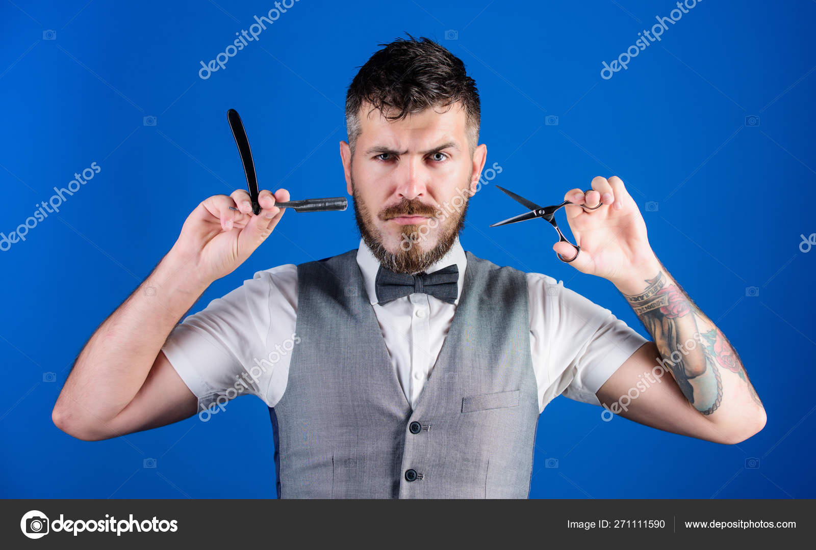 Unshaven barber in bow tie. businessman grooming in morning. perfect ...