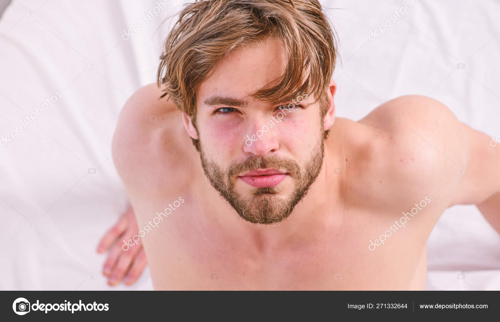 Man feeling back ache in the bed after sleeping. Picture showing young ...