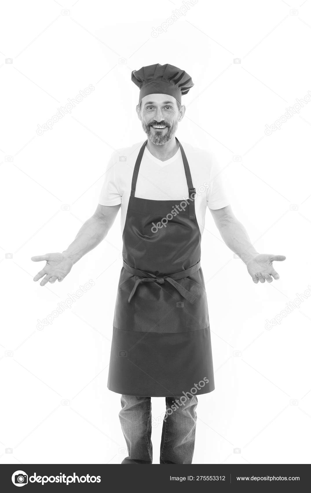 I know Im a masterchef. Bearded mature man in chef hat and apron ...