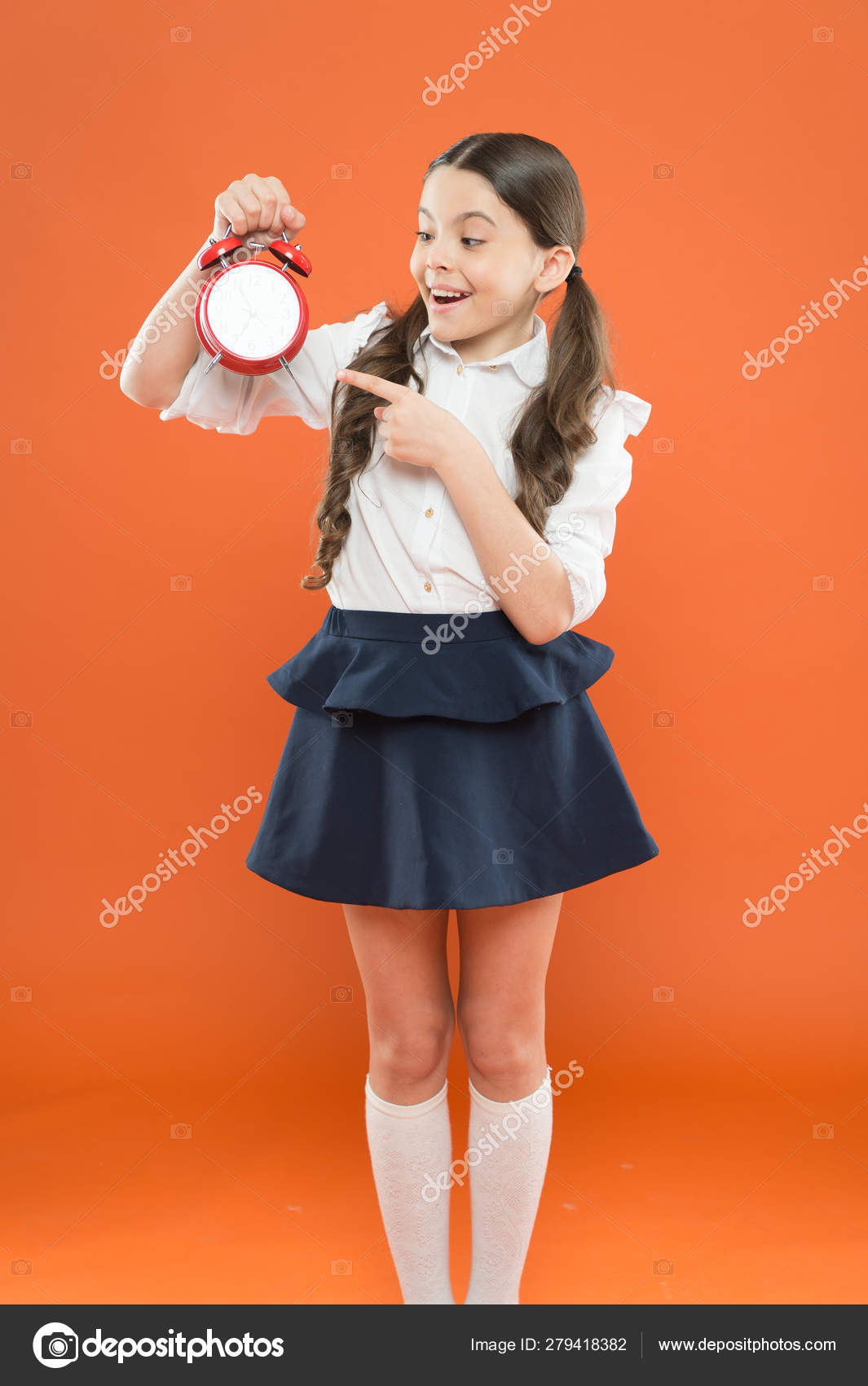 Discipline and time. daily routine schedule. schoolgirl retro alarm ...