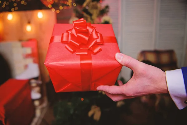 Red wrapped gifts or presents. Wrapping gifts concept. Magic moments ...