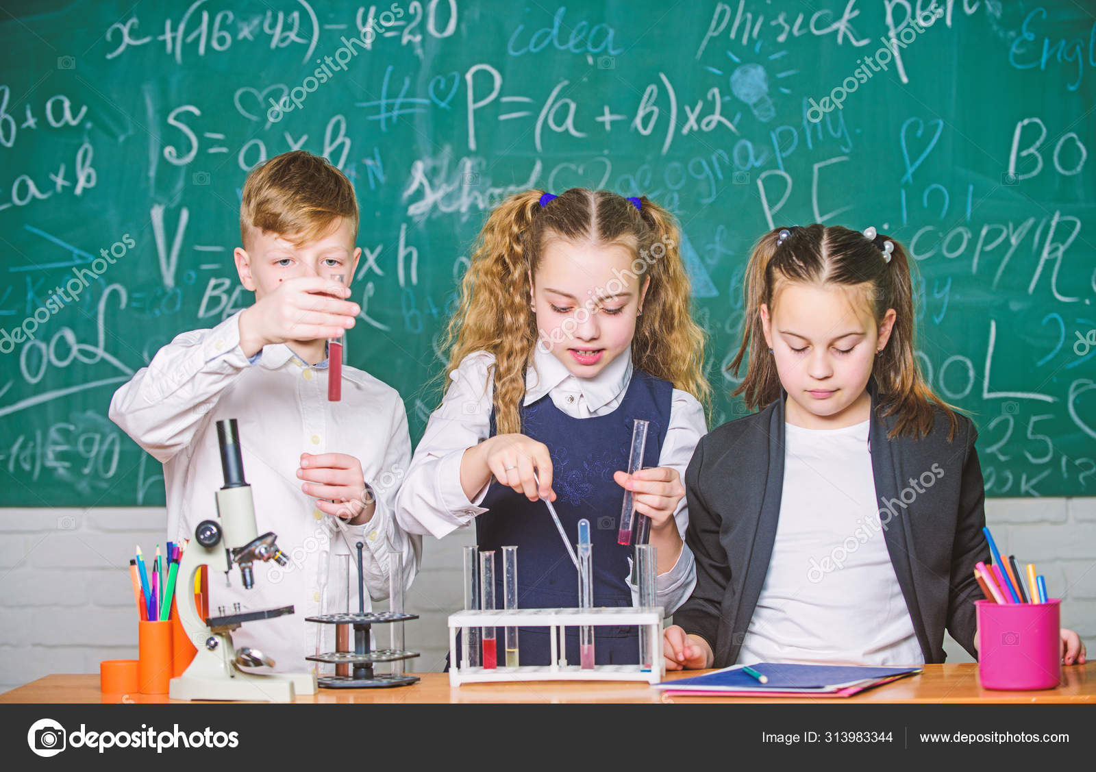 Lab microscope. students doing biology experiments with microscope ...