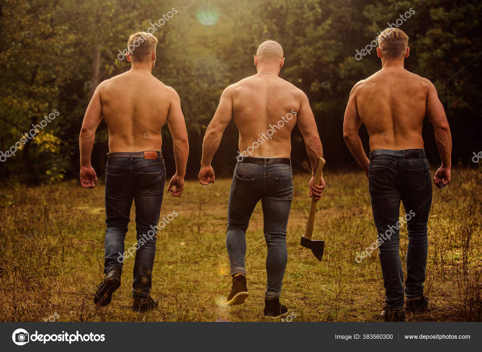 Brutal macho style. Strong men nature background. Inspiring training ...