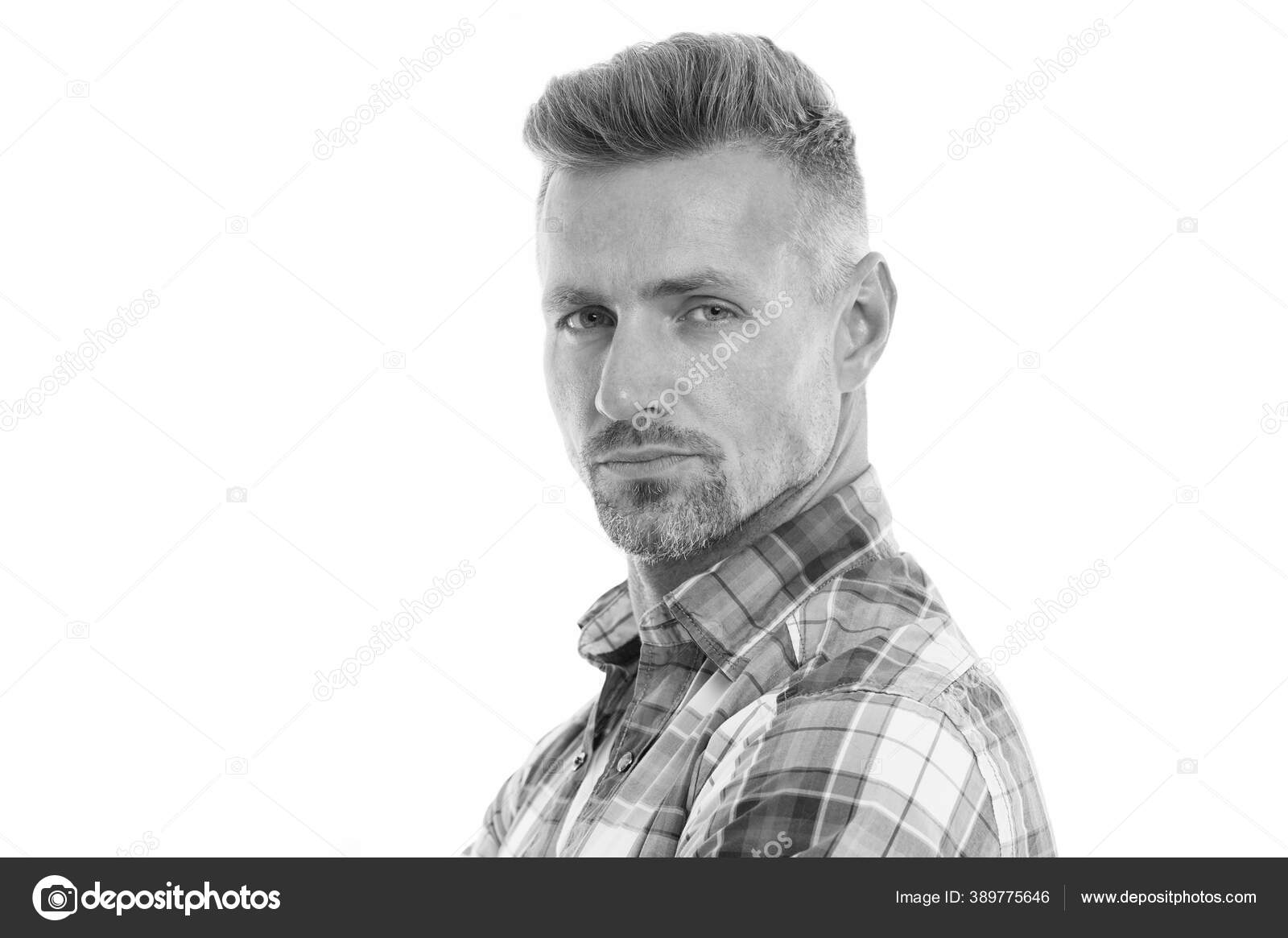 Handsome mature man with stylish hairstyle. Styling fringe requires ...