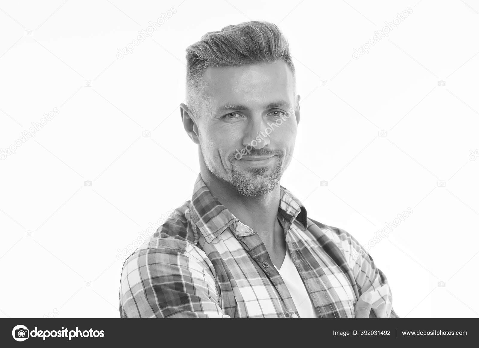 Adding care of your hair. Handsome man with unshaven face. Skin care ... Adding care of your hair. Handsome man with unshaven face. Skin care ...